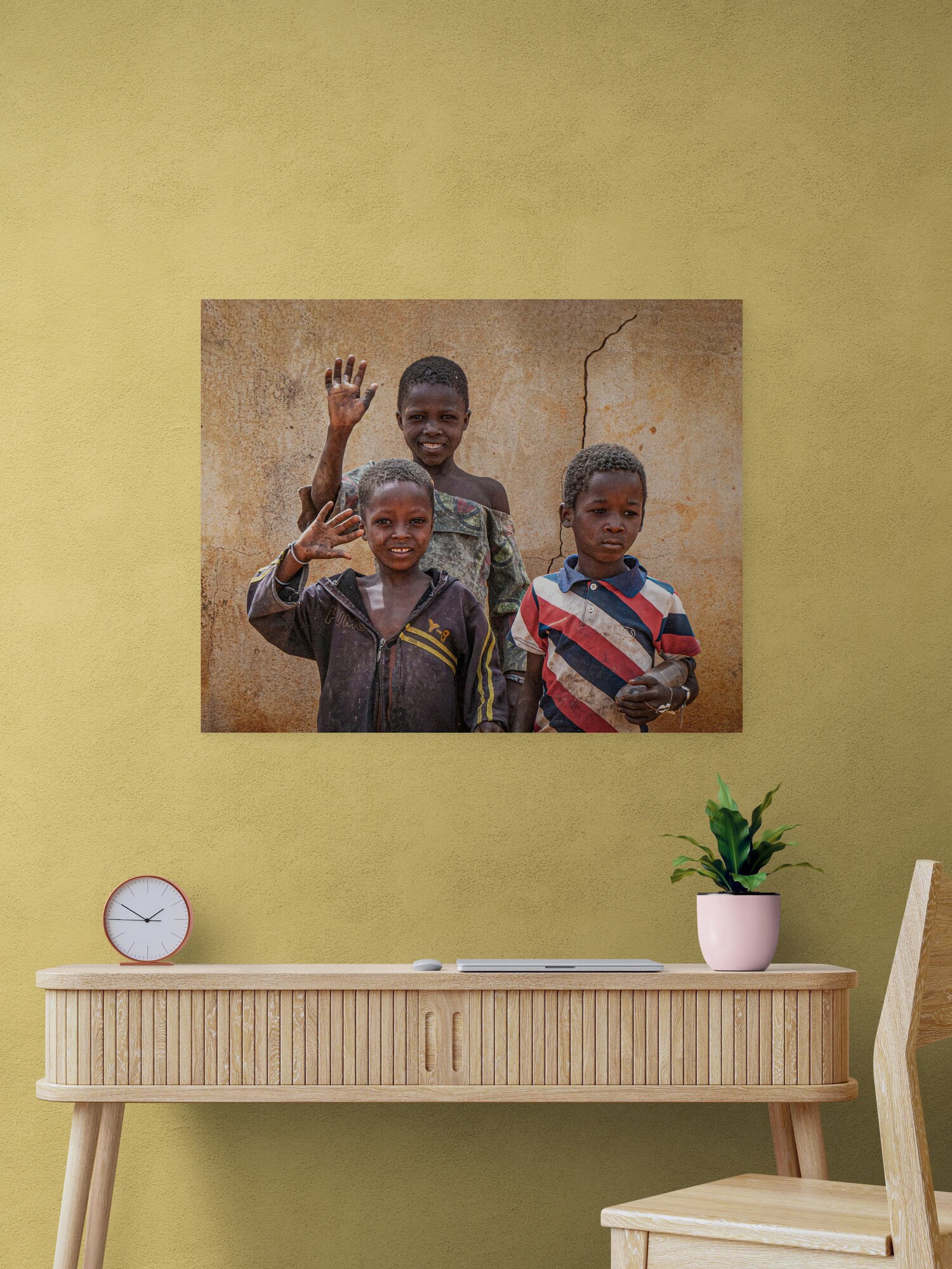 Togo, Togoville, Two African Girls Waving and a Boy Looking Aside ...