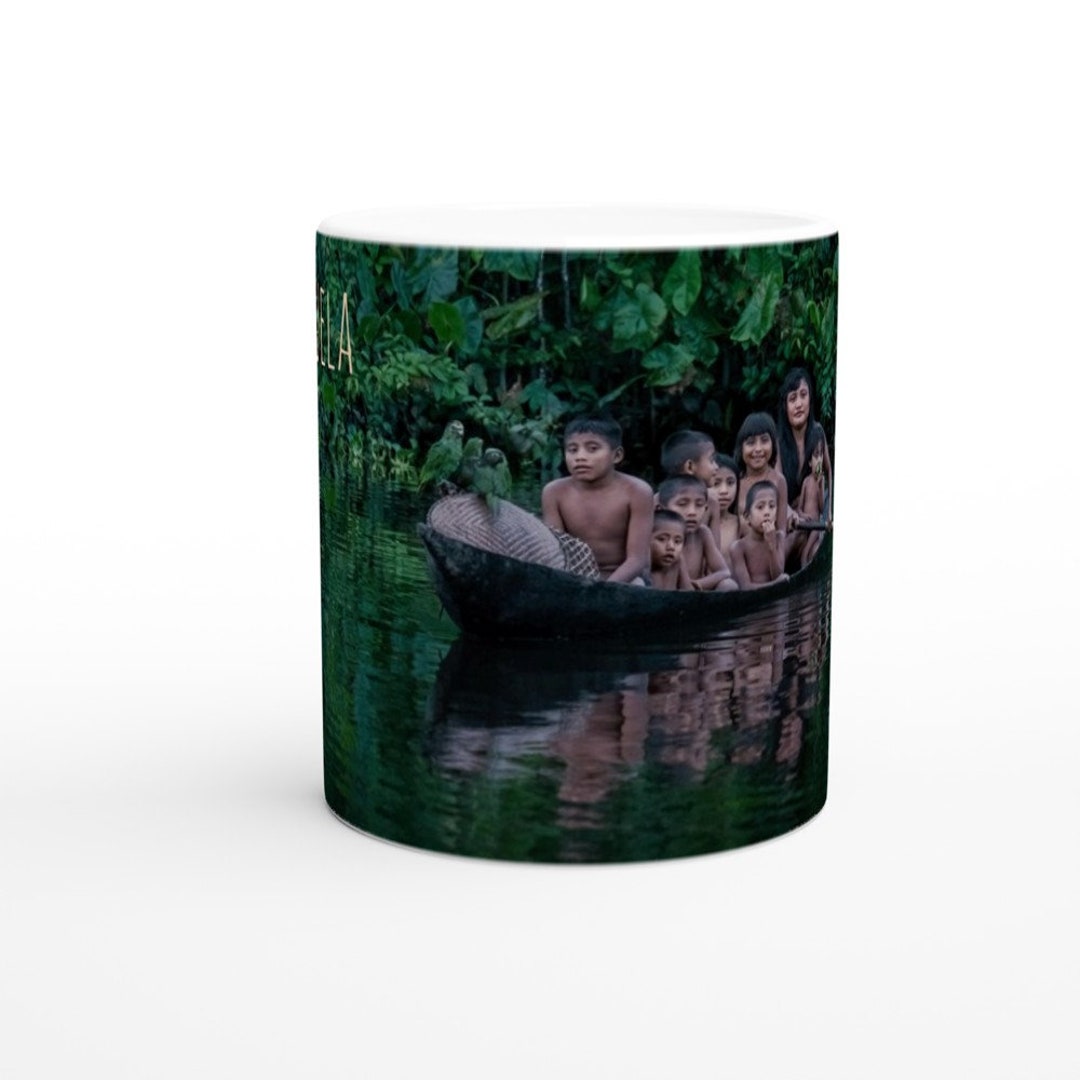 Venezuela, Warao Family in the Boat, Orinoco River Delta - Ceramic 11oz ...