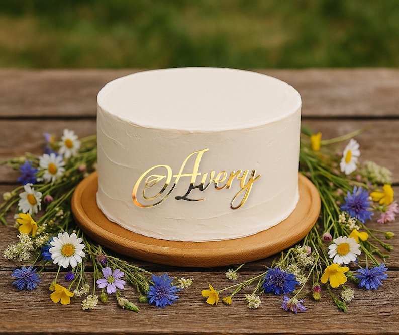 Personalized Gold Mirror Acrylic Cake Topper: Custom Name Charm - Etsy