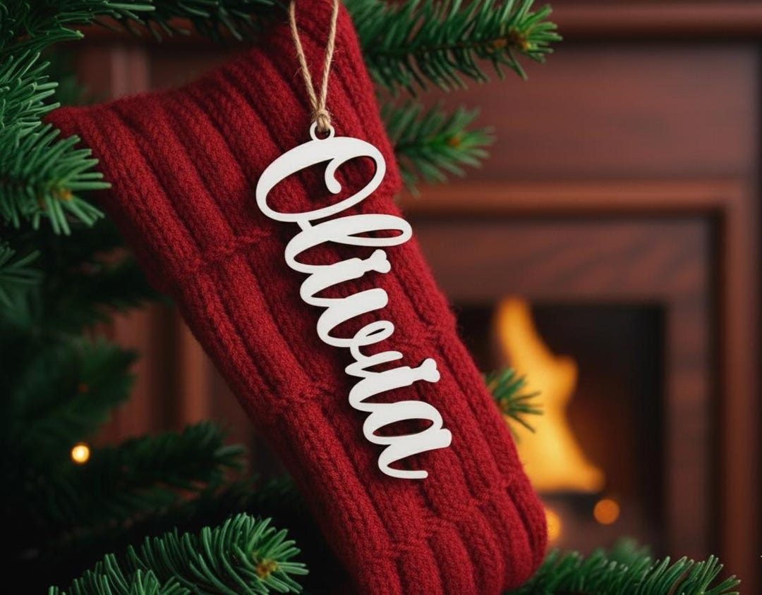 Laser Cut Acrylic Christmas Stocking Name Tag - Etsy