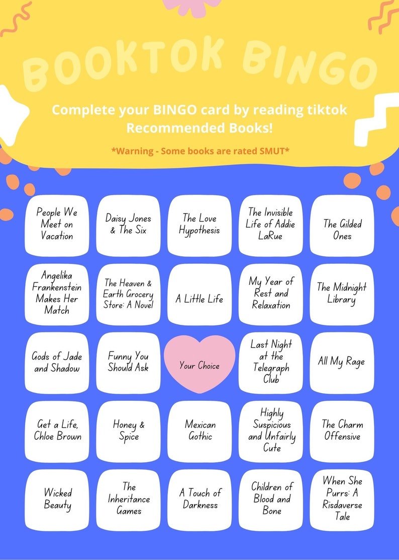 Booktok Bingo - Recommended Tik Tok Books -24 Books - Booklovers - Book ...