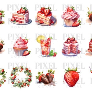 Watercolor Strawberries Clipart - Digital Png Strawberry, Cupcake ...