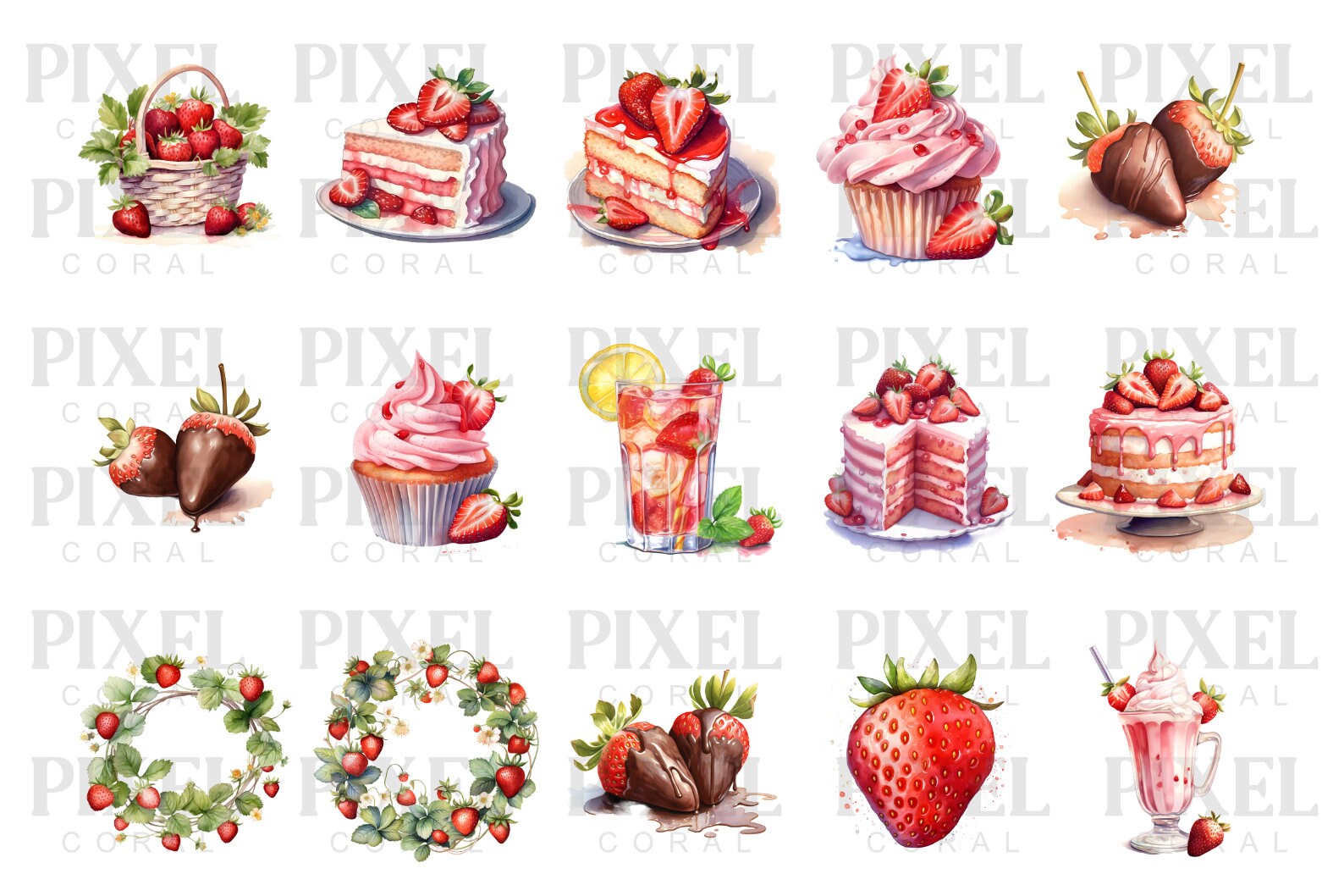 Watercolor Strawberries Clipart - Digital Png Strawberry, Cupcake ...