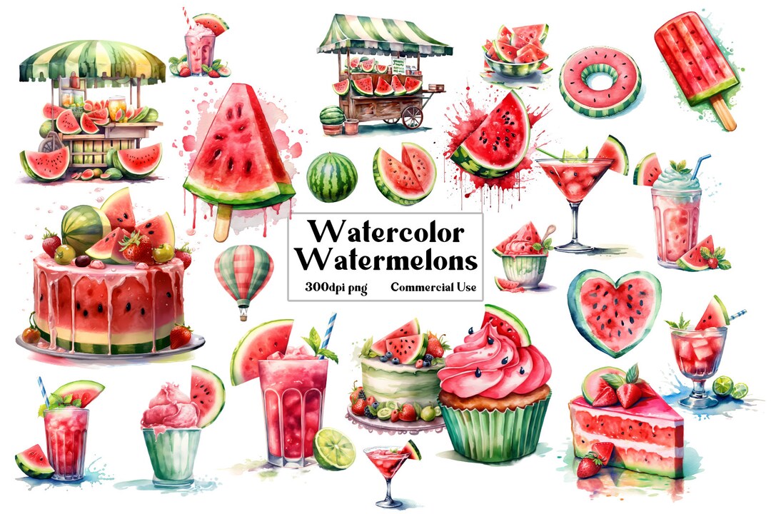 Watercolor Watermelons Clipart - Digital Png Watermelon, Cupcake ...