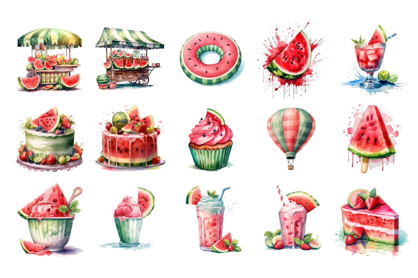 Watercolor Watermelons Clipart - Digital Png Watermelon, Cupcake ...