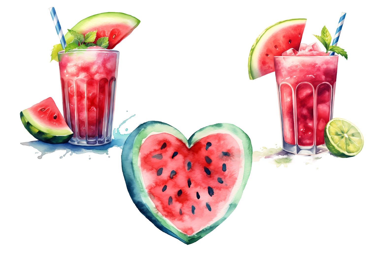 Watercolor Watermelons Clipart - Digital Png Watermelon, Cupcake ...