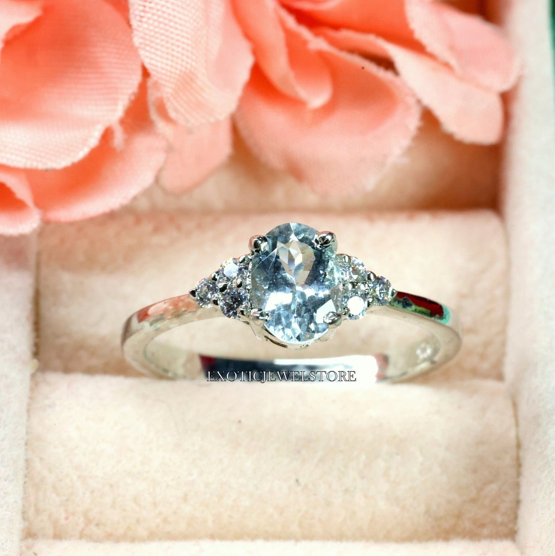 Oval Cut Aquamarine Proposal Ring Statement Ring March Birthstone ...