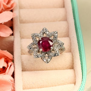 Ruby Lotus Design Ring, Red Ruby Anniversary Ring, Pink Gemstone ...