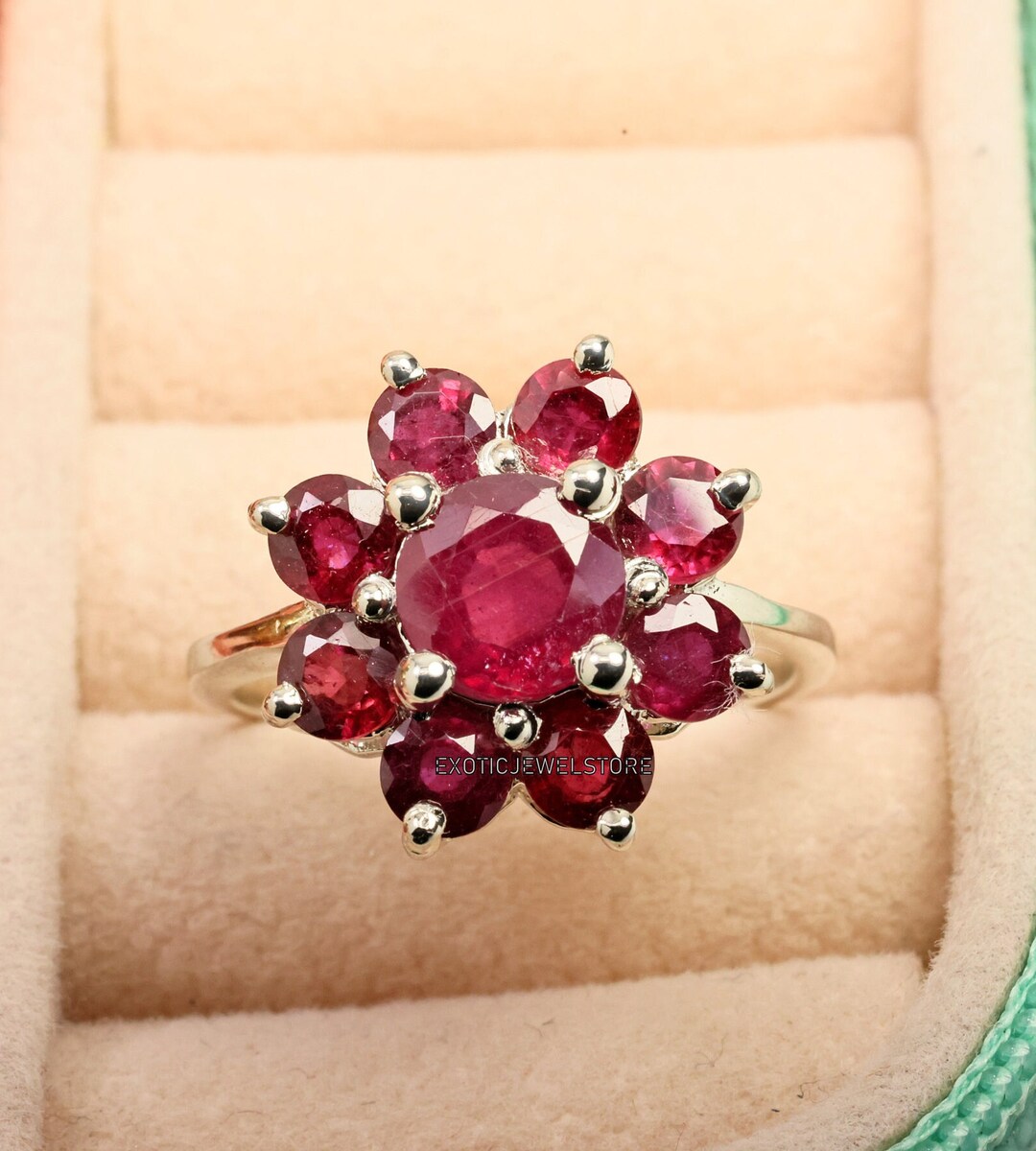 Halo Ruby Lotus Flower Promise Ring, Ruby Statement Ring for Women ...