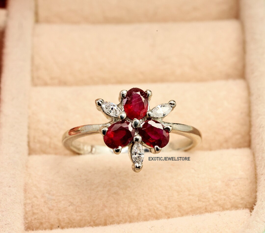 Natural Red Ruby Silver Promise Ring, Oval Ruby Gemstone Jewelry, Ruby ...