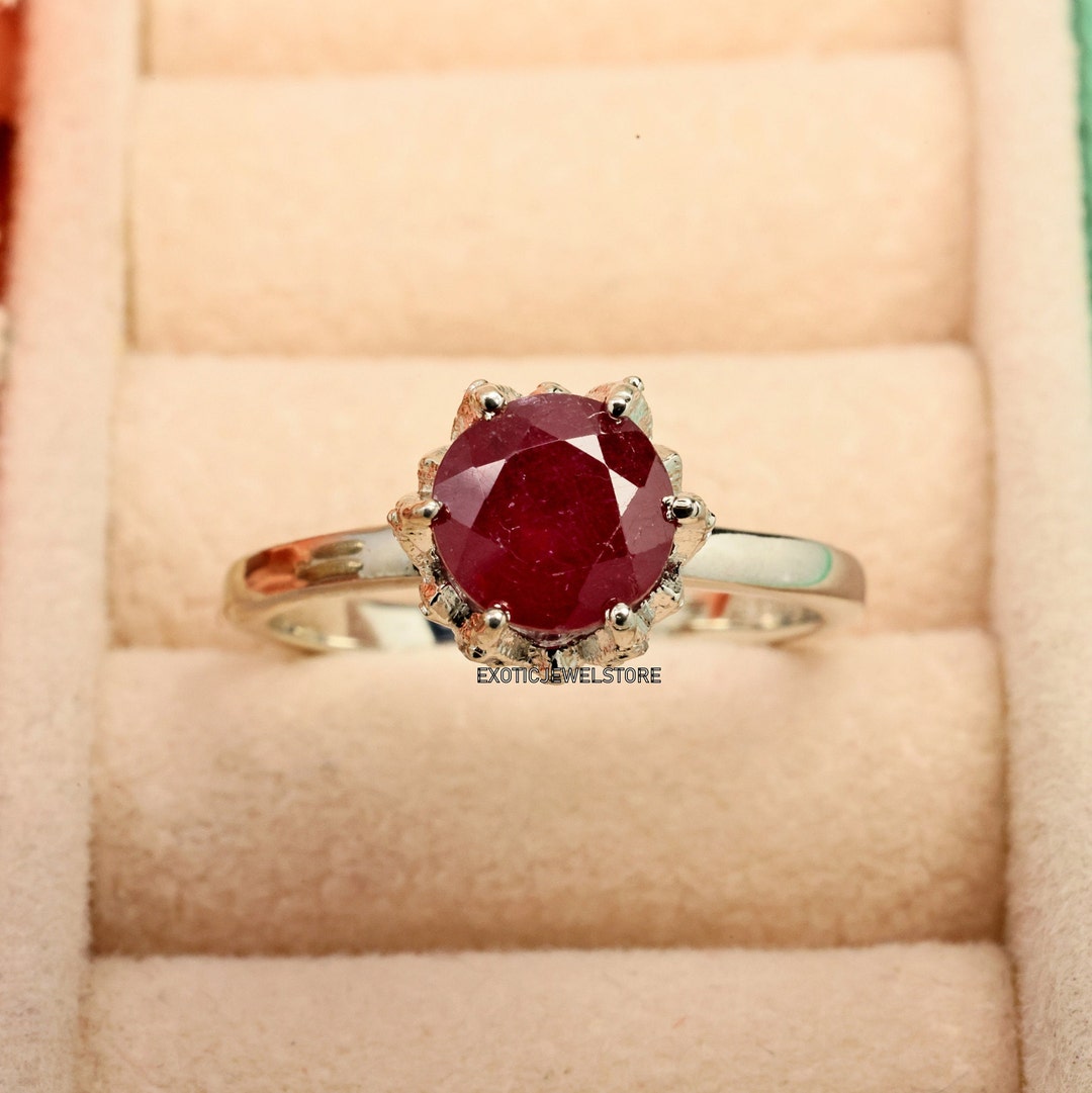 Red Ruby Flower Shaped Ring, Ruby Rose Engagement Ring for Women ...