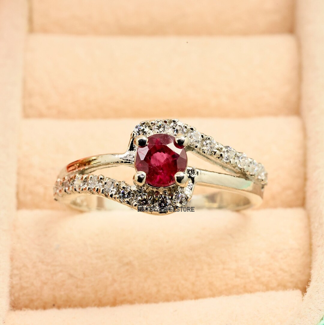 Natural Ruby Engagement Ring for Women, Red Ruby Anniversary Promise ...