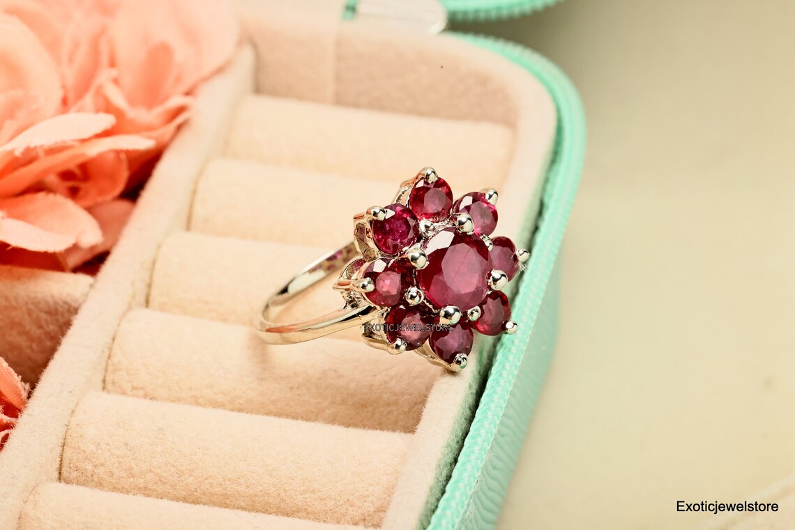 Halo Ruby Lotus Flower Promise Ring, Ruby Statement Ring for Women ...