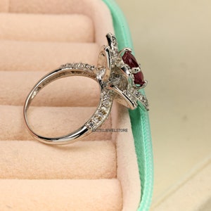 Ruby Lotus Design Ring, Red Ruby Anniversary Ring, Pink Gemstone ...
