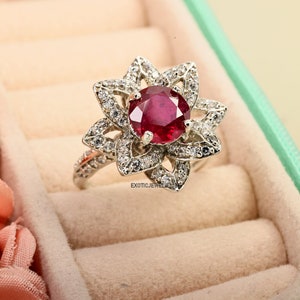 Ruby Lotus Design Ring, Red Ruby Anniversary Ring, Pink Gemstone ...