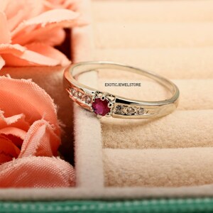 Round Ruby Promise Ring, Red Ruby Sterling Silver Gemstone Ring, Ruby ...