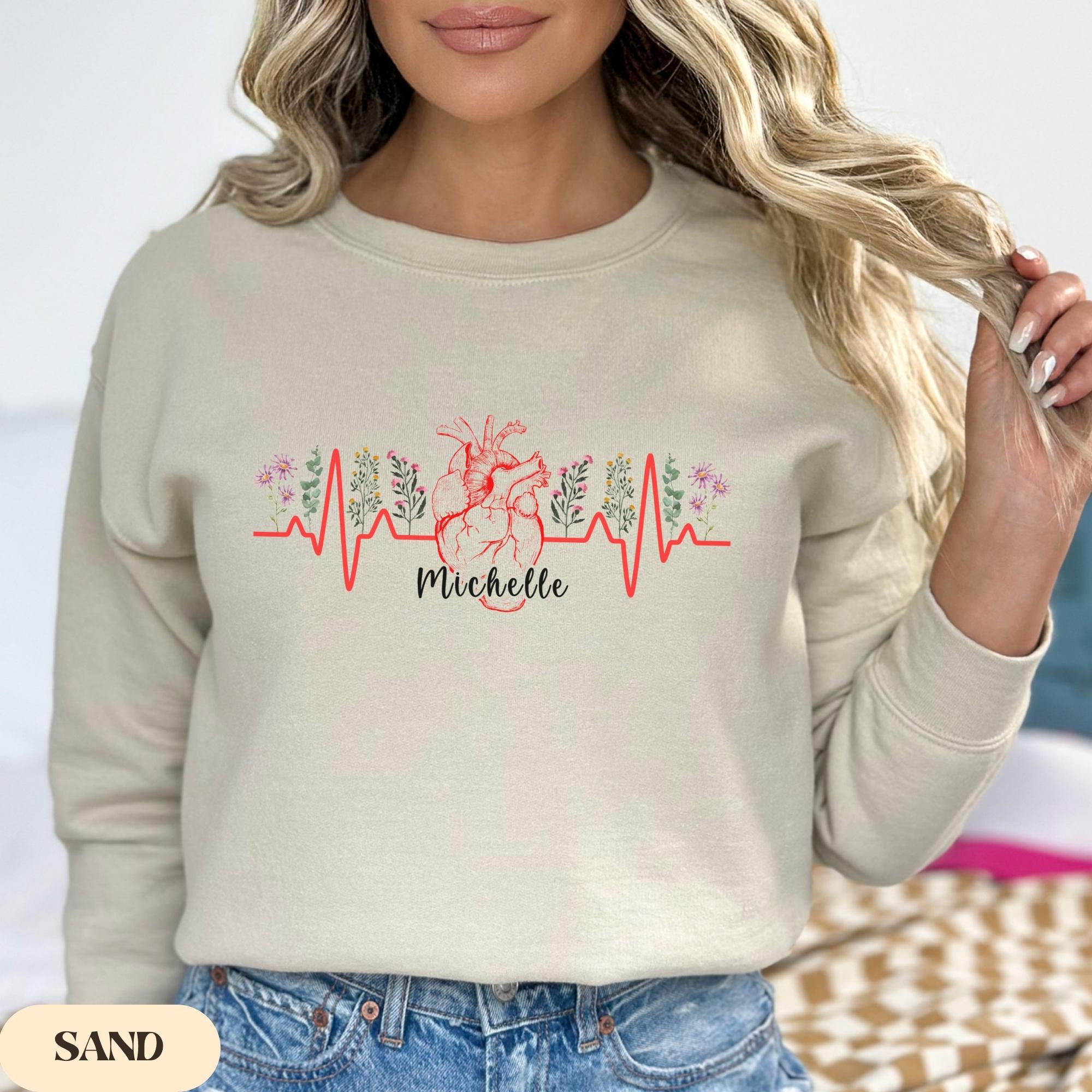 Custom Name Anatomical Heart Shirt, Personalized Floral Heart T-shirt ...