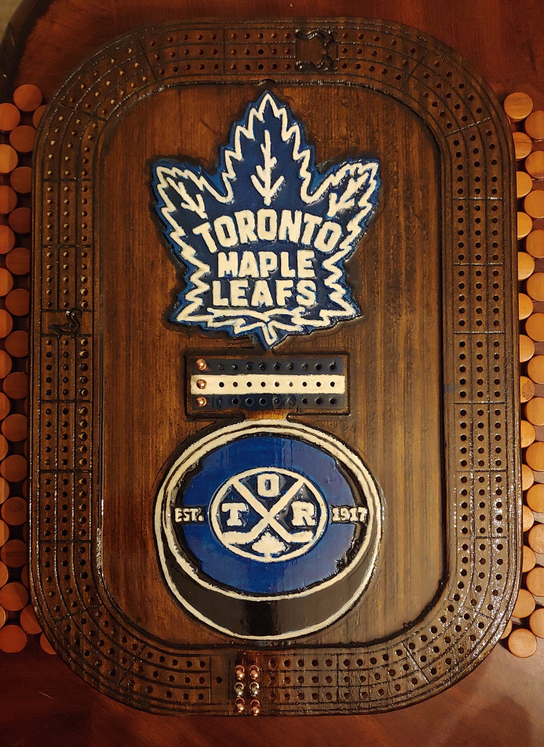 Toronto Maple Leaf 11 X 16 Inch Carved Wooden 3 Player Cribbage Board ...