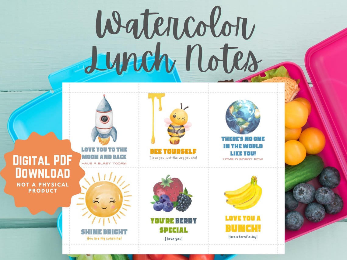 Printable Watercolor Lunch Box Notes | Brighten Your Child's Day ...