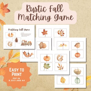 Fall Matching Toddler Activity, Montessori, Homeschool Resource, Rustic ...