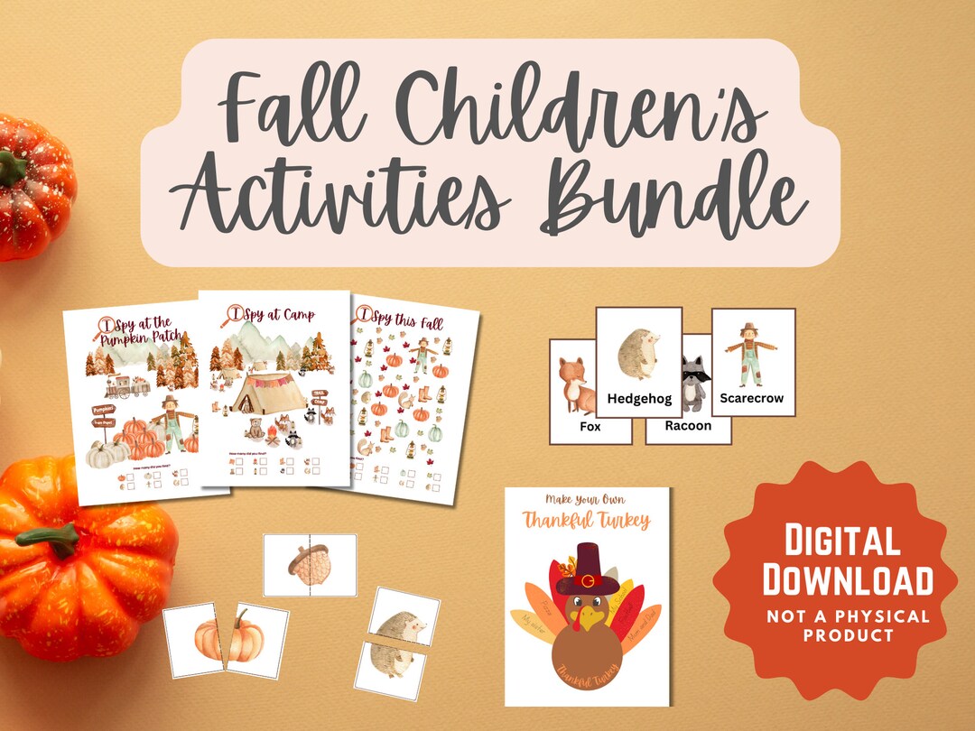FALL Children's Activity Printable Bundle | Flashcards | Matching Game ...