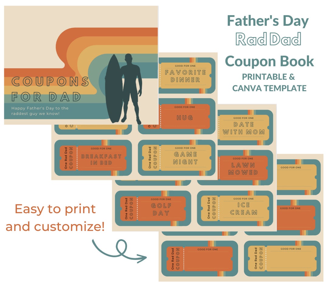 Personalized Father's Day Gift Rad Dad Coupon Book - PDF Printable and ...