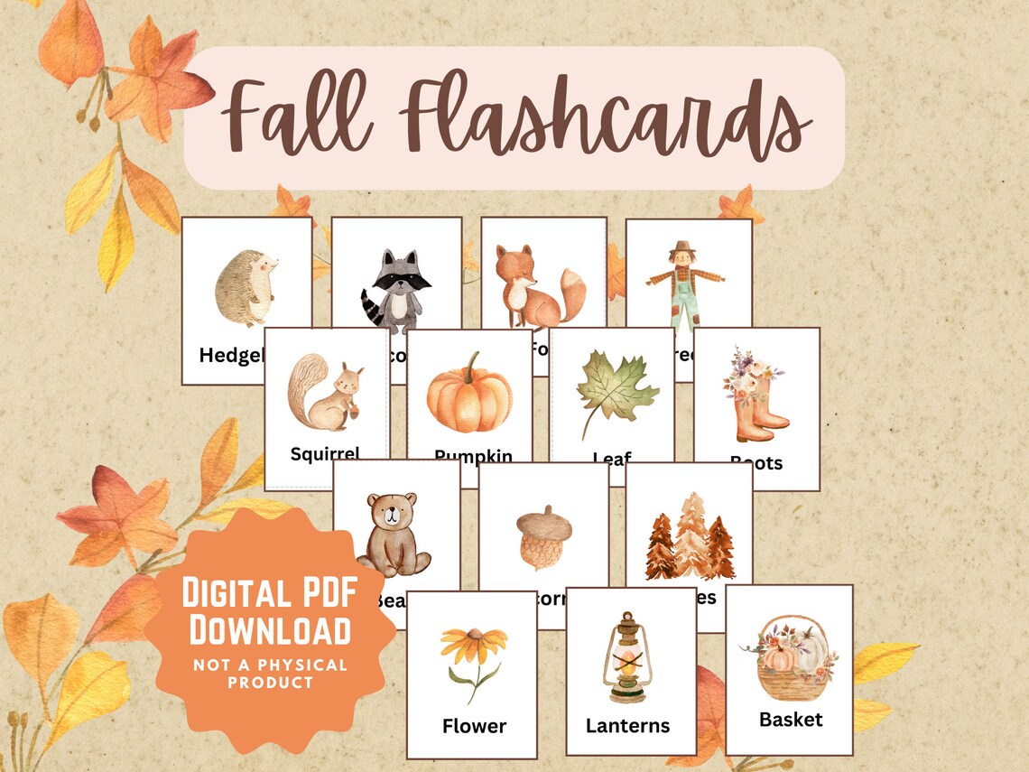 FALL Children's Activity Printable Bundle Flashcards Matching Game I ...