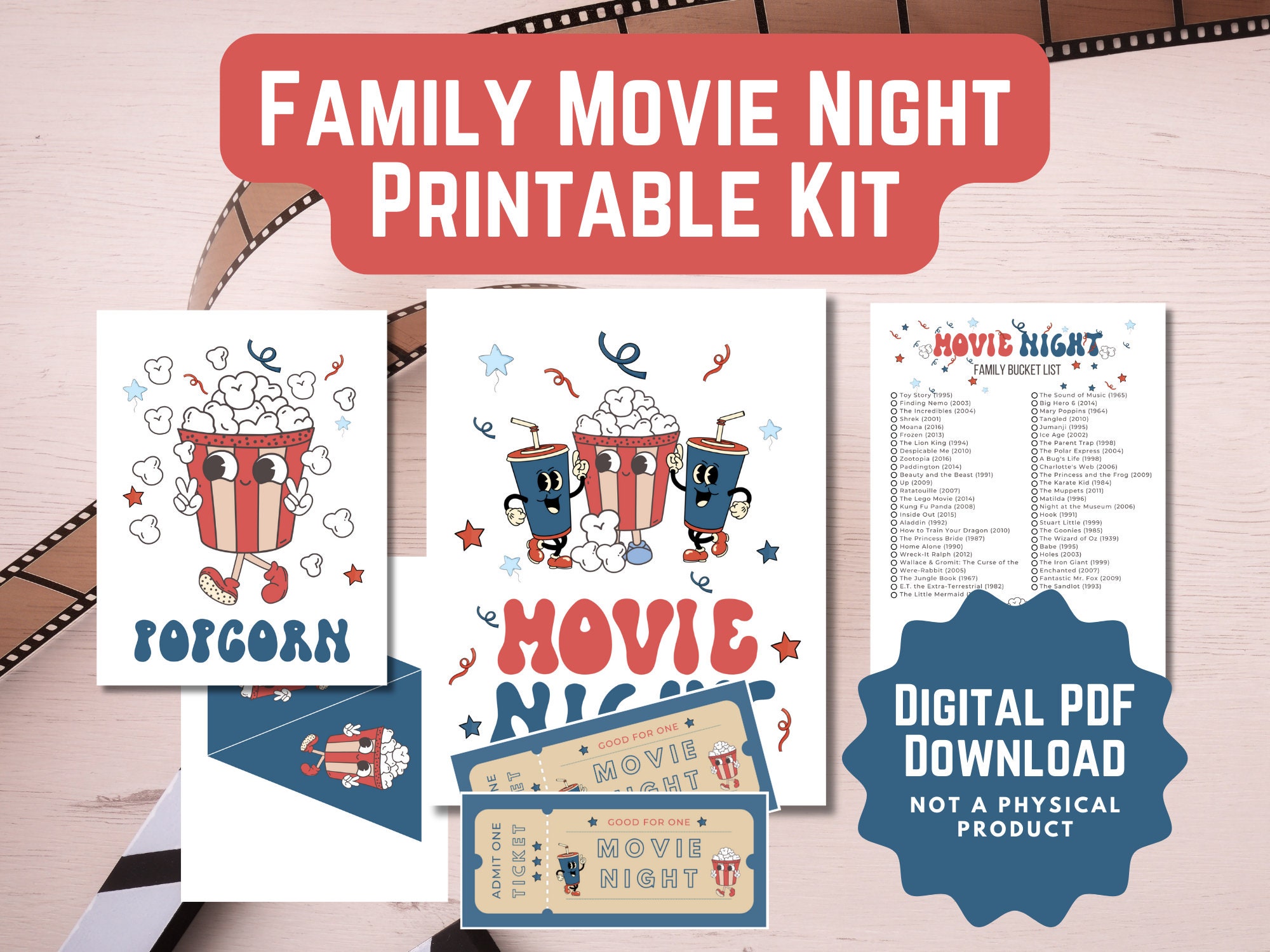 Family Movie Night Printable Movie Party Decorations Retro Drive in ...
