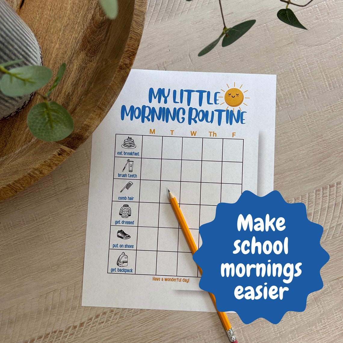 Simple Children's Morning Routine Checklist Printable - Make School ...