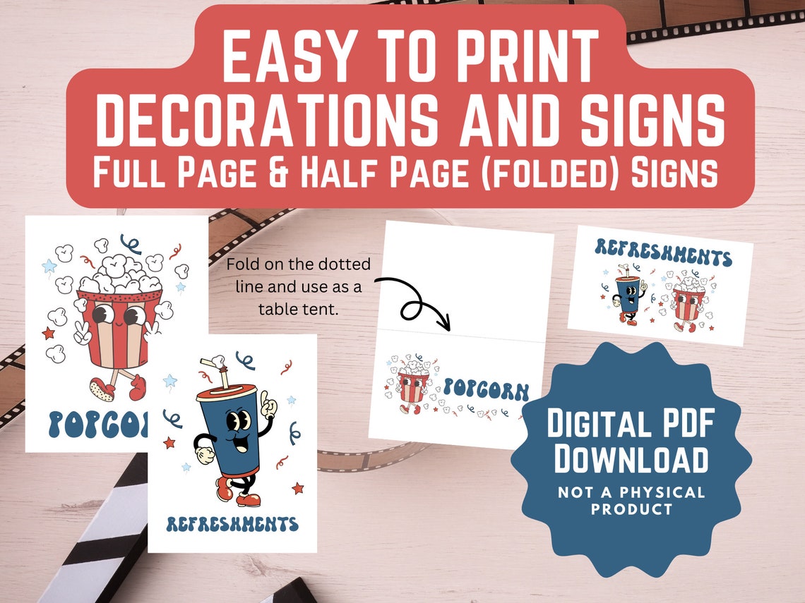 Family Movie Night Printable | Movie Party Decorations | Retro Drive in ...