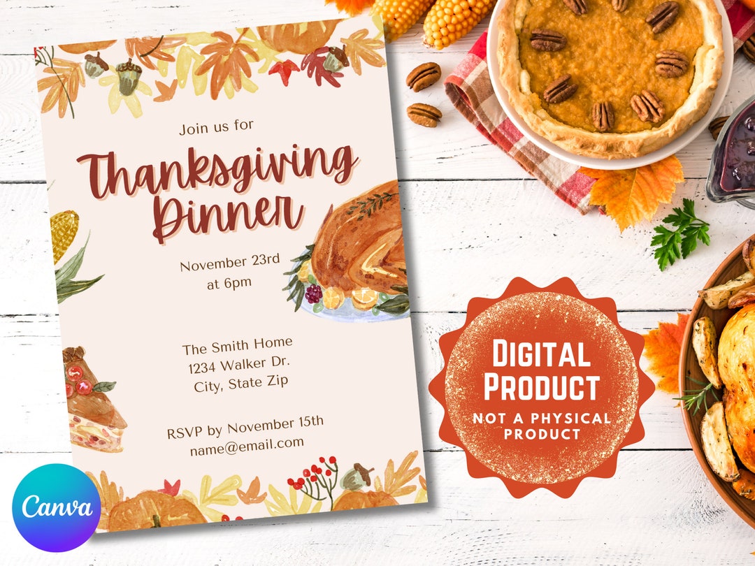 Thanksgiving Dinner Party Invitation | Thanksgiving Invite Canva ...