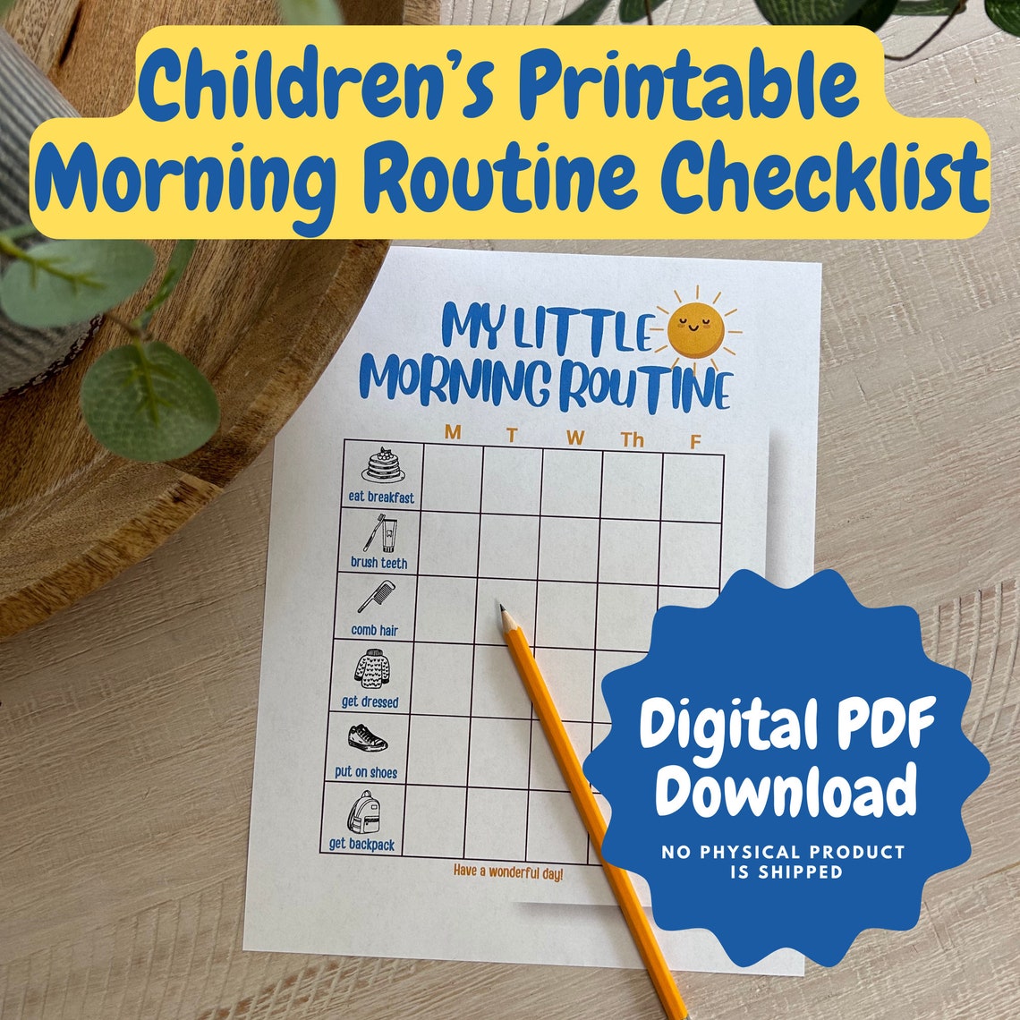 Simple Children's Morning Routine Checklist Printable - Make School ...