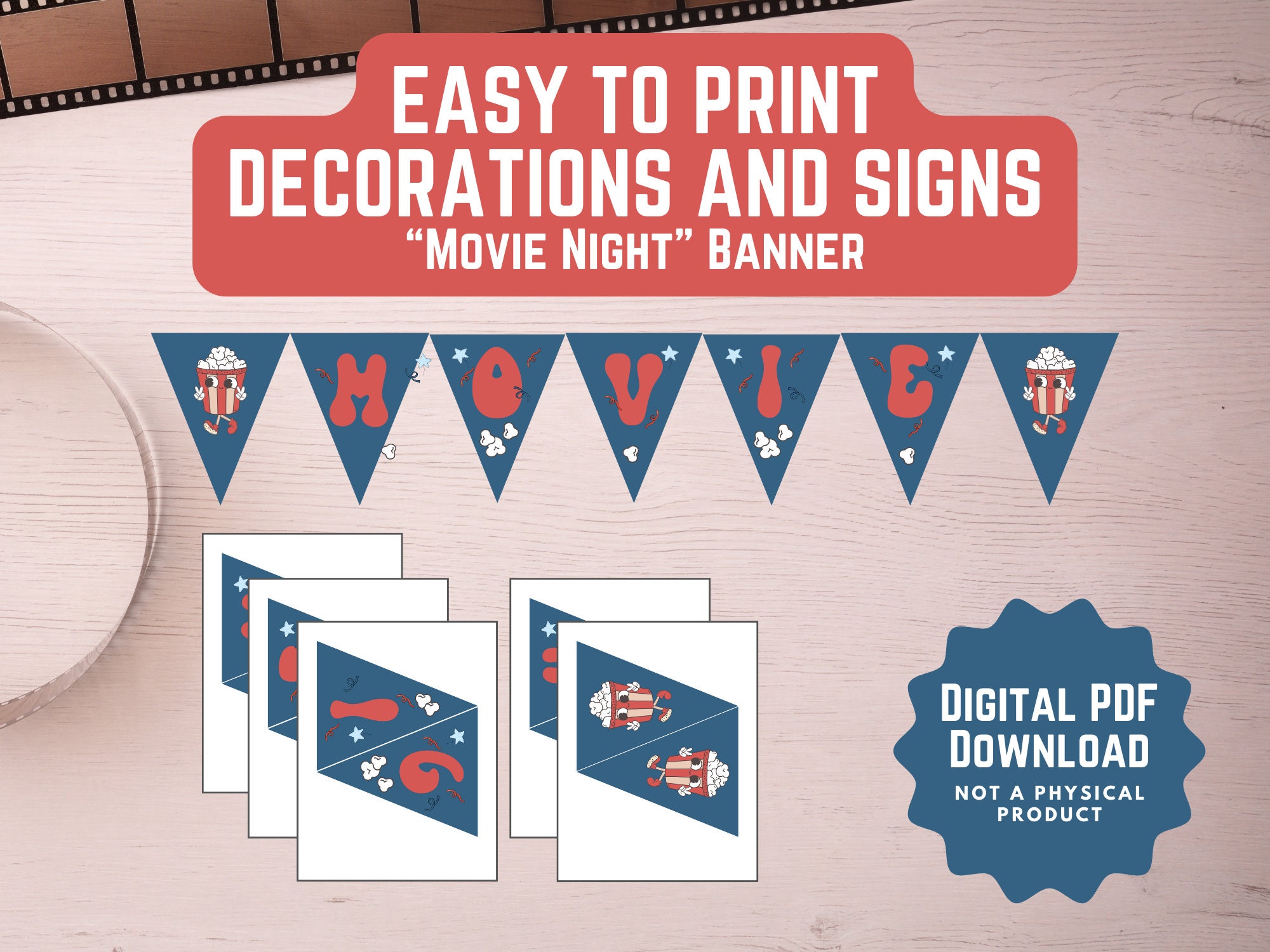 Family Movie Night Printable | Movie Party Decorations | Retro Drive in ...