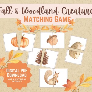 FALL Children's Activity Printable Bundle | Flashcards | Matching Game ...