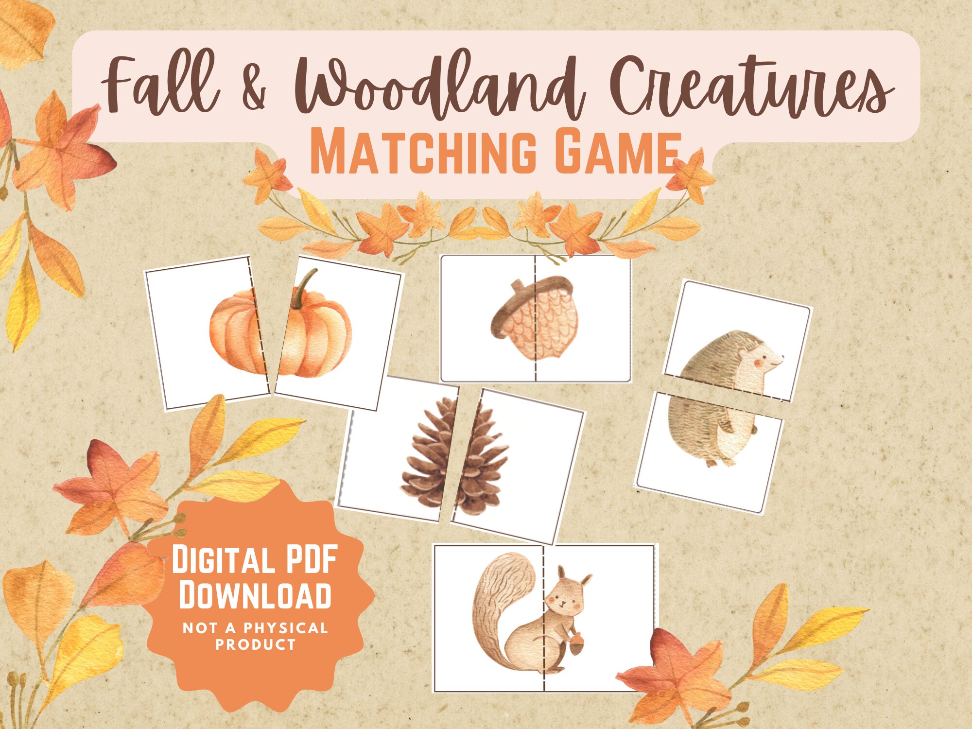FALL Children's Activity Printable Bundle | Flashcards | Matching Game ...