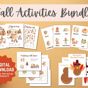 FALL Children's Activity Printable Bundle | Flashcards | Matching Game ...