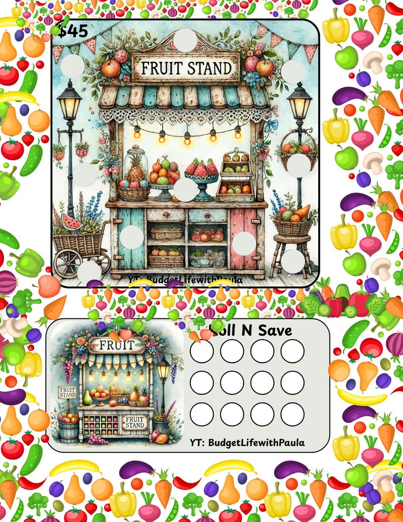 Fruit Stand Savings Challenges||diy Scratch off and Roll N Save - Etsy