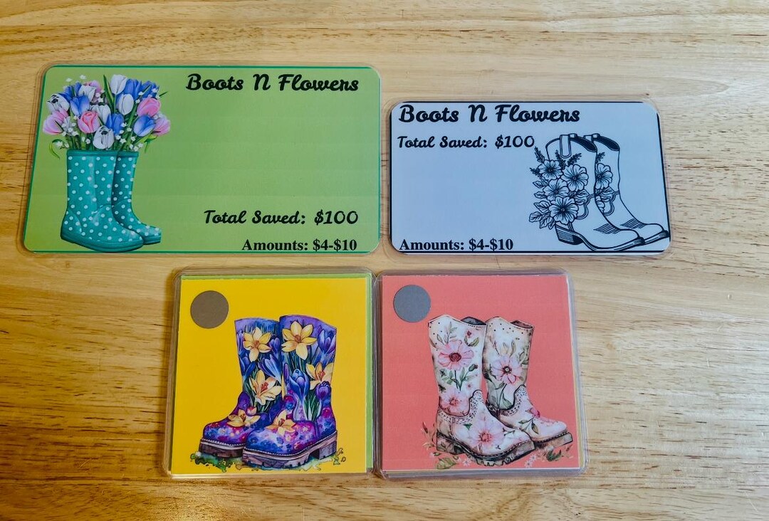 Set of 14 Boots and Flowers || Scratch Offs || 100 Dollars - Etsy