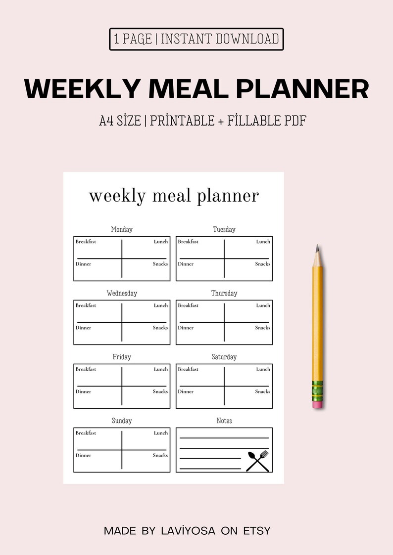Printable Weekly Meal Planner Landscape Meal Prep Planner Food Diary ...