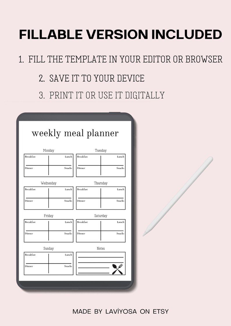 Printable Weekly Meal Planner Landscape Meal Prep Planner Food Diary ...