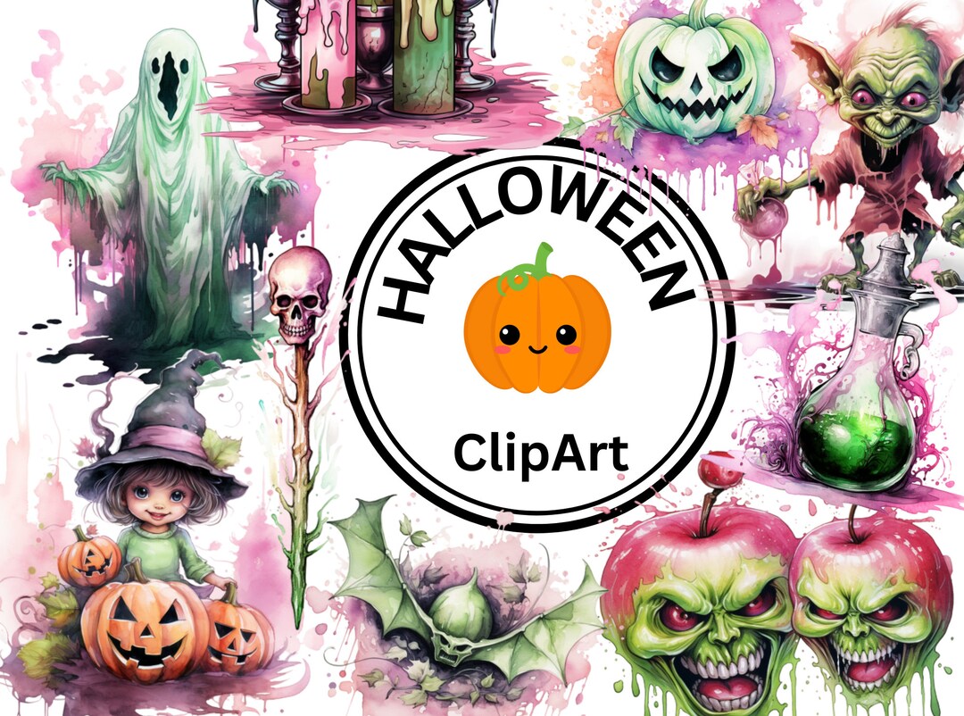 Watercolor Halloween Clip Art Set, Bundle PNG Set, Cute Spooky Clipart ...