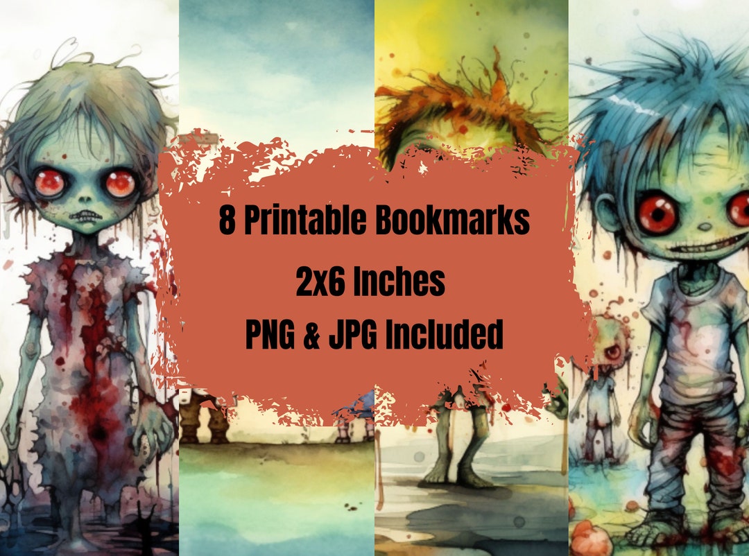 Zombie Water Color, Printable Bookmark Bundle, Bookmark Lover, Spooky ...