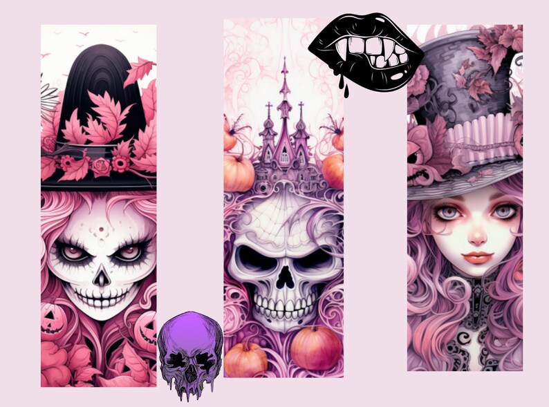 Spooky Cute Printable Bookmark Bundle Set, PNG Spooky Girly ...