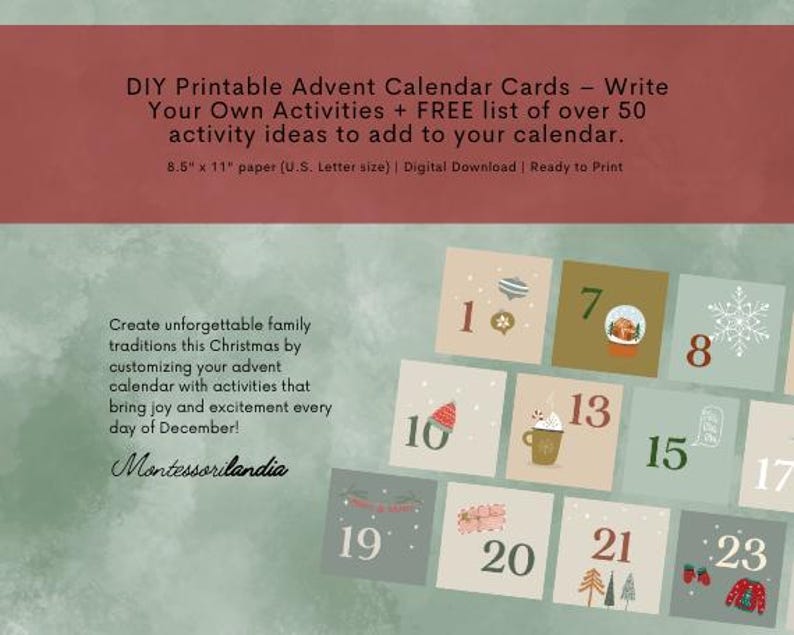 DIY Printable Advent Calendar Cards | 25 Days of Christmas Countdown ...