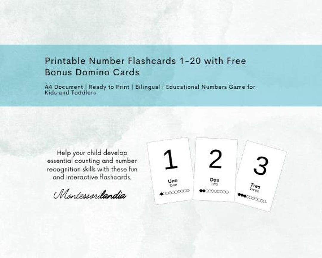 Printable Number Flashcards 1-20 With Free Bonus Domino Cards – Learn ...