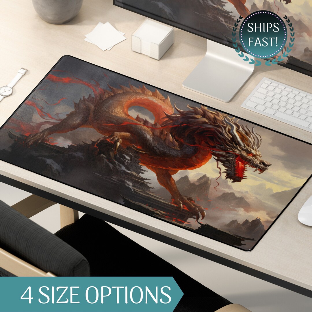 Dragon Gaming Desk Mat, Chinese Dragon Mousepad, Fantasy Desk Mat ...