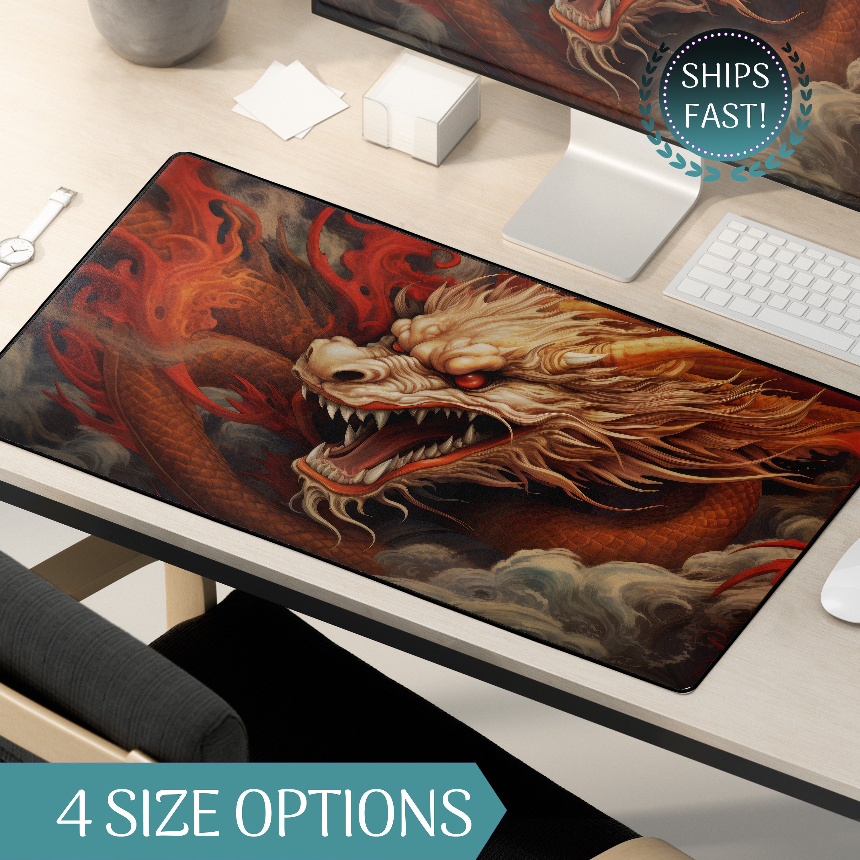 Dragon Gaming Desk Mat Chinese Dragon Mousepad Fantasy Desk - Etsy