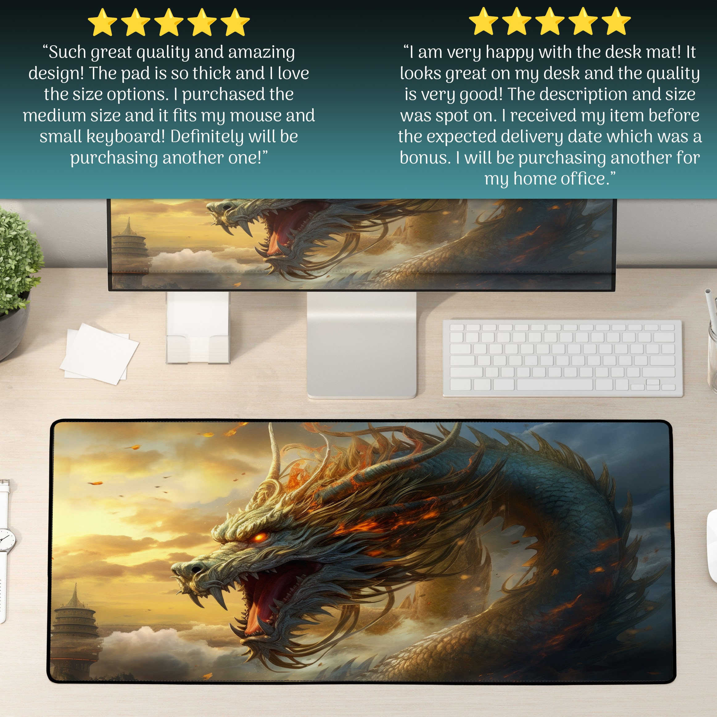 Dragon Gaming Desk Mat, Chinese Dragon Mousepad, Fantasy Desk Mat ...