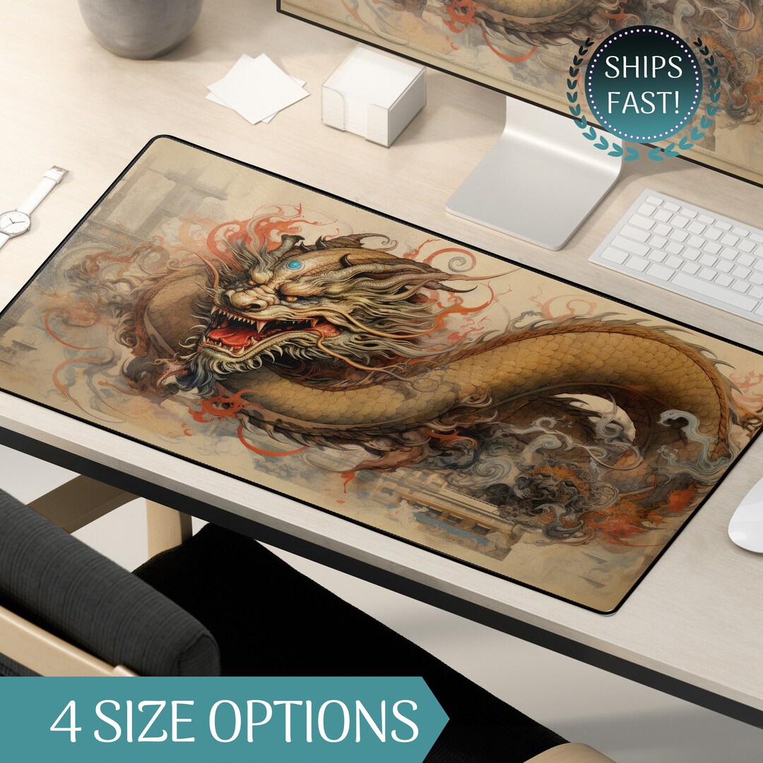 Dragon Gaming Desk Mat, Chinese Dragon Mousepad, Fantasy Desk Mat ...