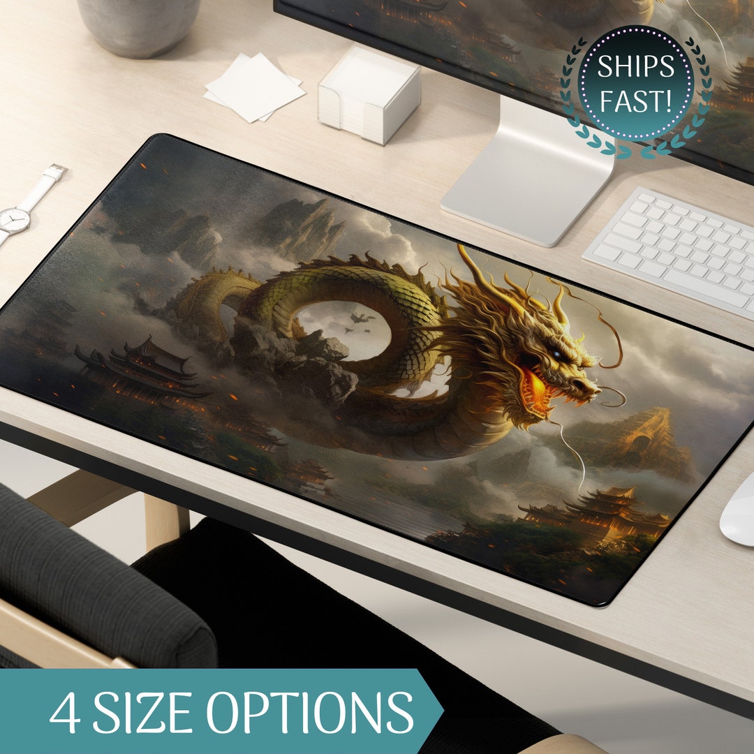 Dragon Gaming Desk Mat, Chinese Dragon Mousepad, Fantasy Desk Mat ...